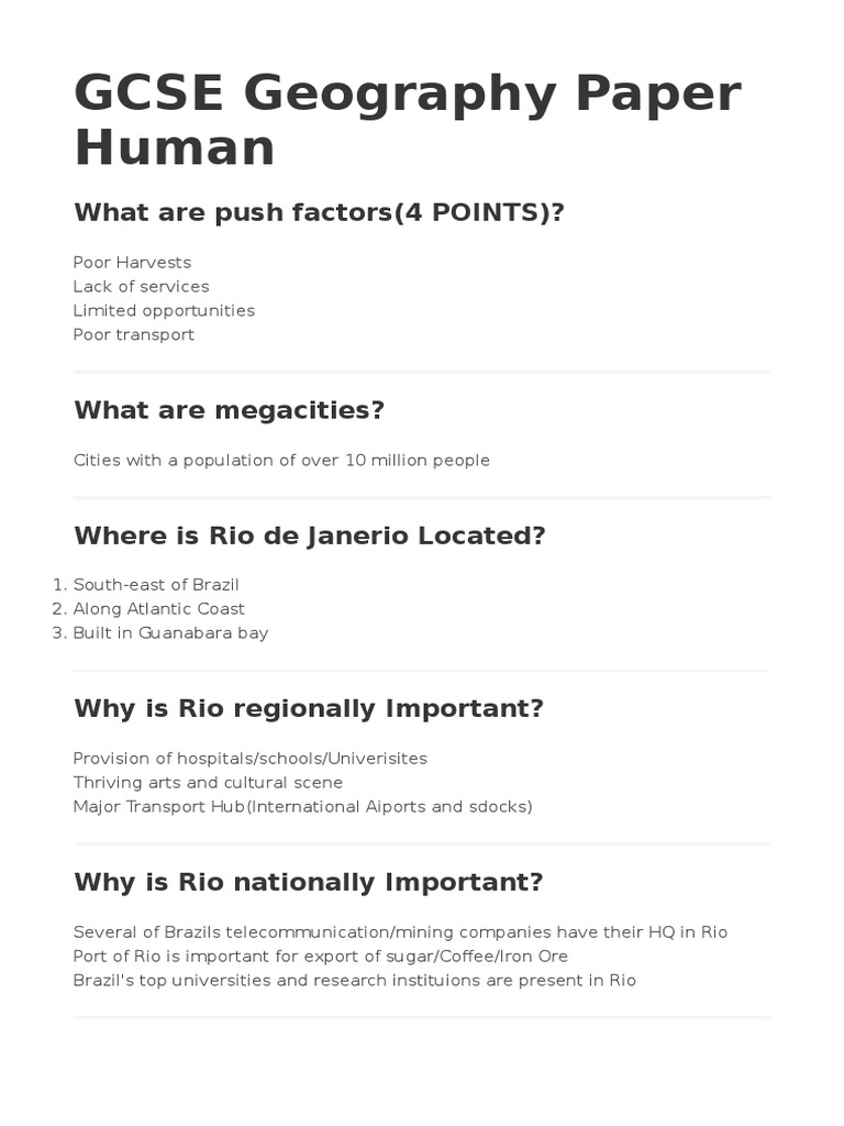 GCSE Geography Paper Human Flashcards | PDF