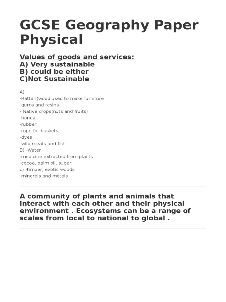 GCSE Geography Paper Physical Flashcards | PDF | Erosion | Dune