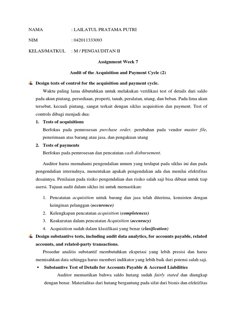 Auditing Assignment Week 7 | PDF