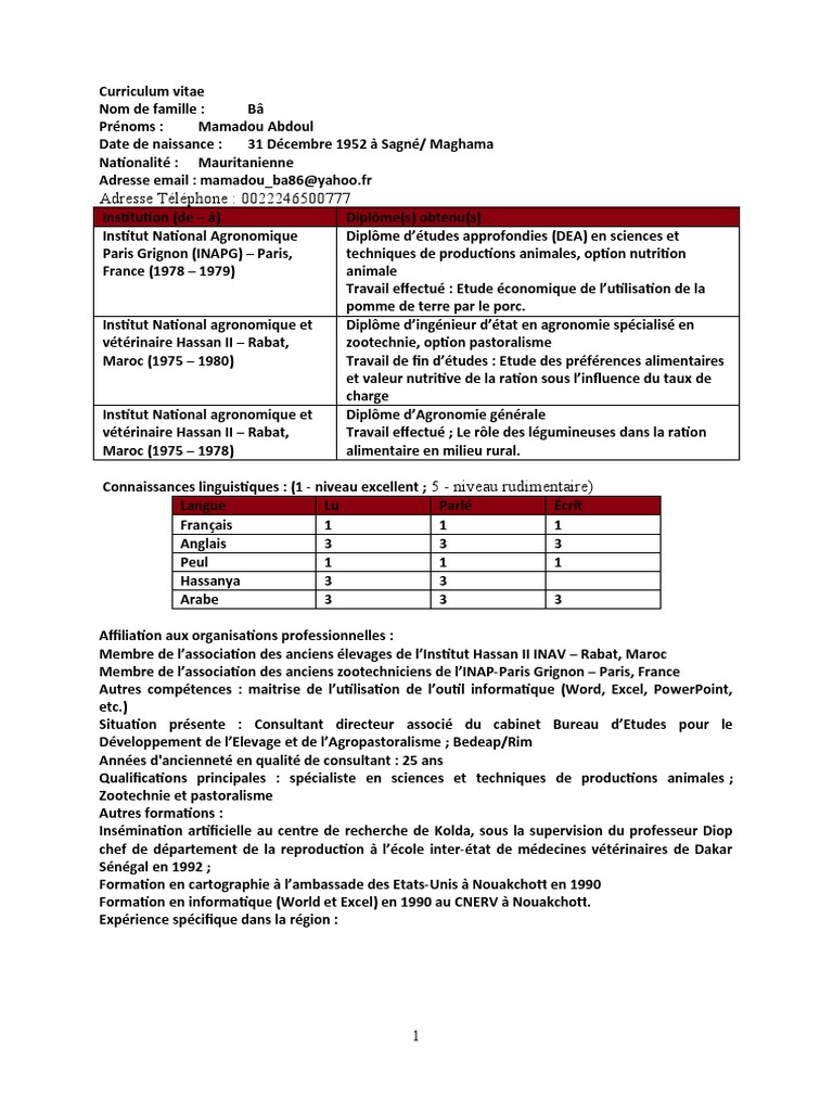 CV Ba Mamadou Abdoul Derniere Version | PDF