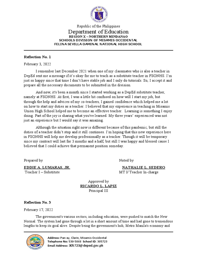 Reflection No 1 | PDF | Teachers