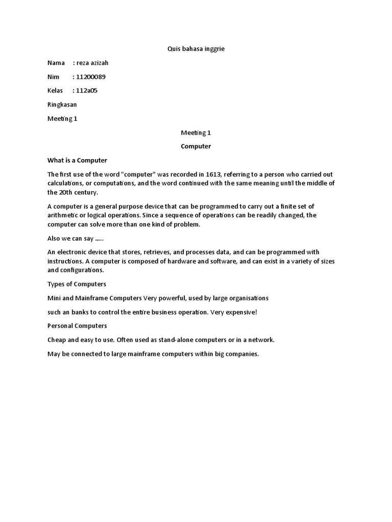 Quis Bahasa Inggris | PDF | Computer Virus | Input/Output