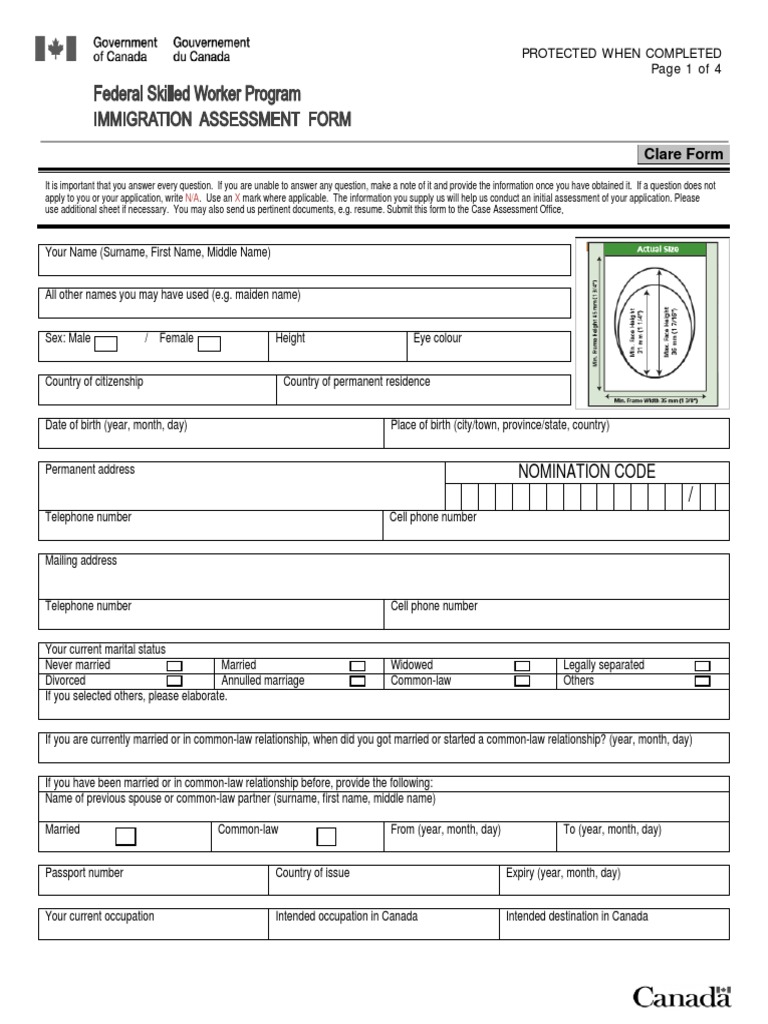 Federal Skilled Worker Program Immigration-Assessment-Form | PDF ...