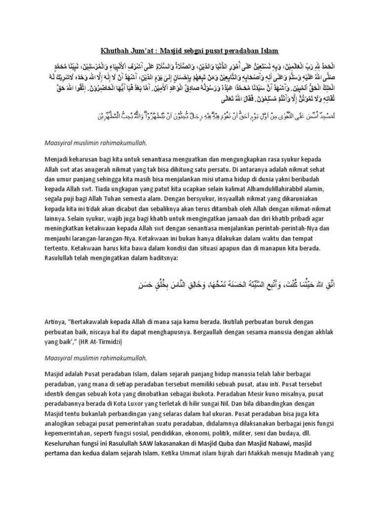 Khutbah Jumat Masjid Sebagai Pusat Peradaban Islam Pdf