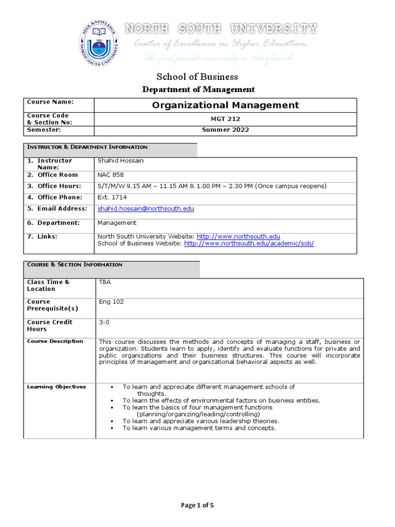 MGT212.13 Course Outline | PDF | Multiple Choice | Leadership