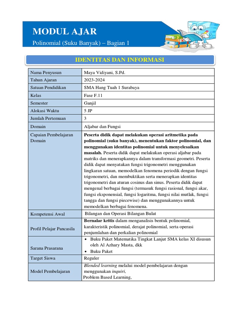 Modul Ajar Polinomial Fase f.11 - Bagian 1 | PDF