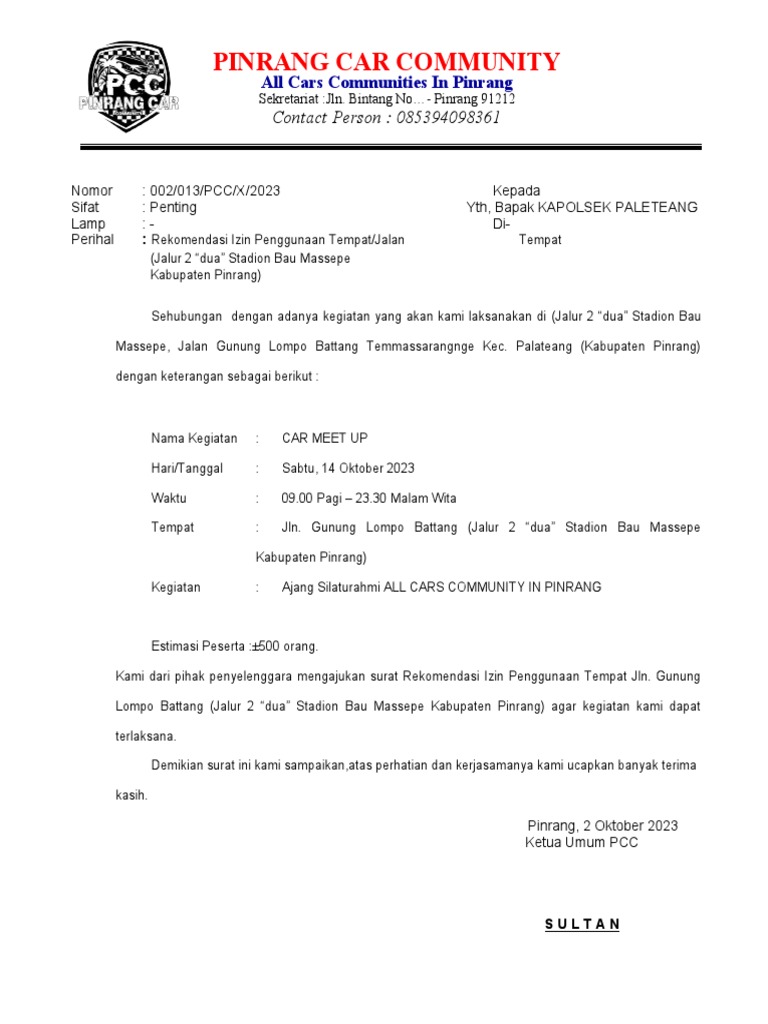 Surat Ijin Penggunan Tempat Atau Jalan Polsek | PDF