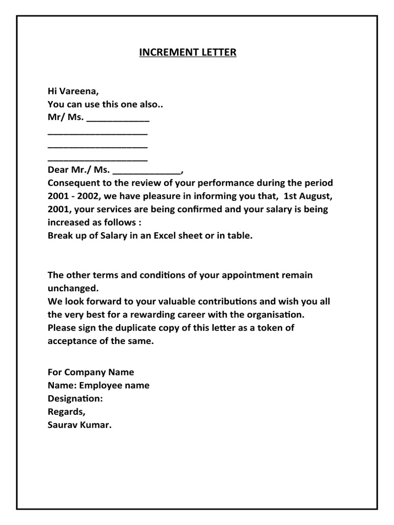 Increment Letter | PDF
