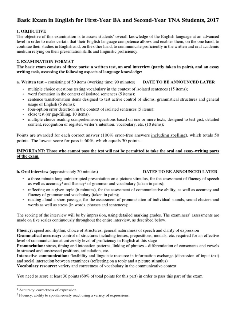 Comprehensive English Language Examination For First Year BA and Second ...