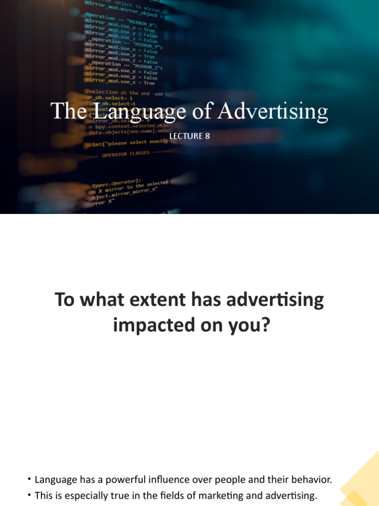 LECTURE 8 The Language of Advertising | PDF | Advertising | Marketing