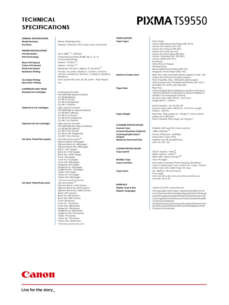 Pixma Ts 9550 | PDF | Image Scanner | Wireless Lan