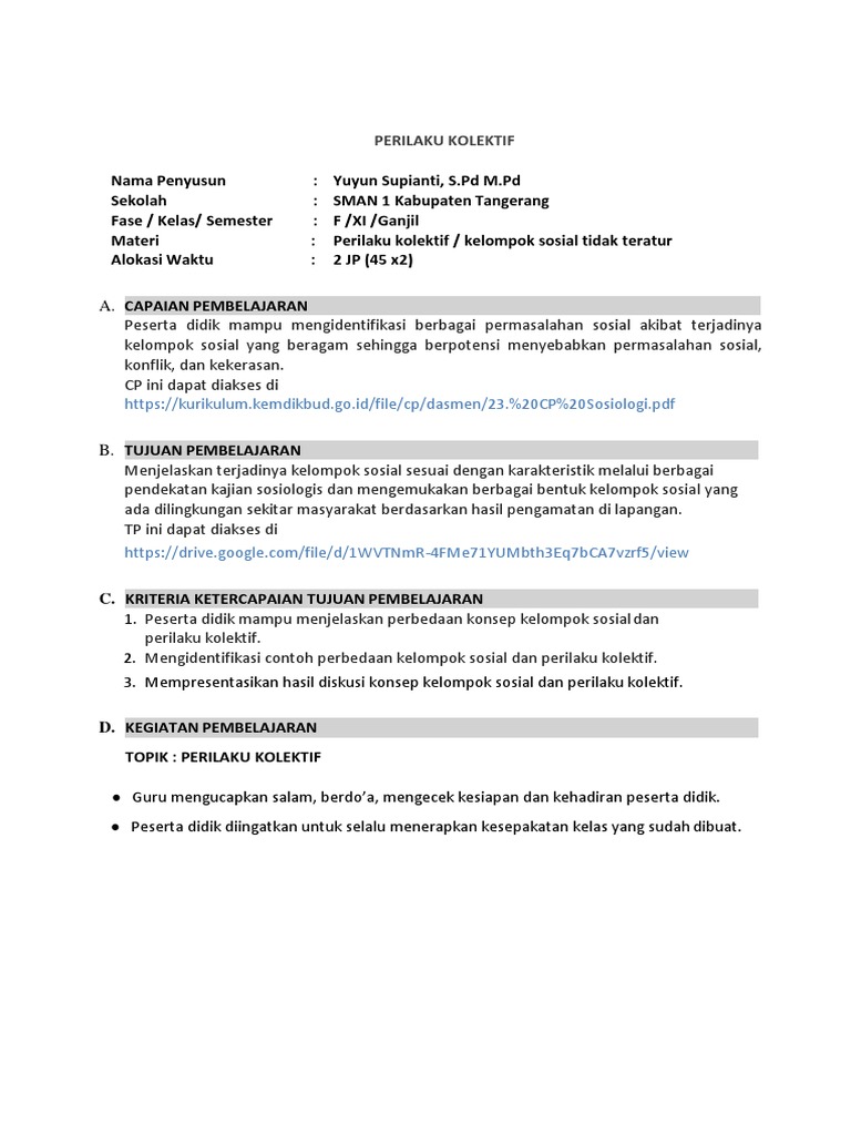 6953 - Rincian Kegiatan Pembelajaran Topik Perilaku Kolektif - Yuyun Supianti | PDF | Ilmu Sosial