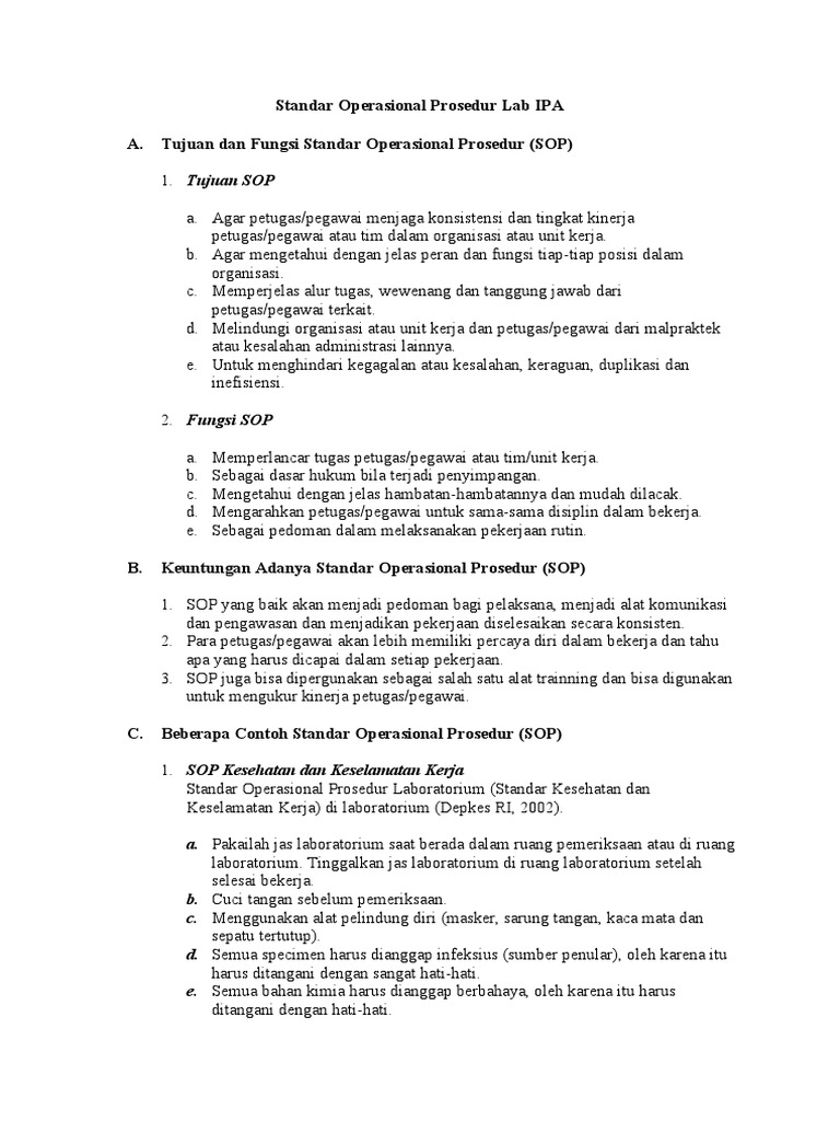 Standar Operasional Prosedur Lab IPA | PDF