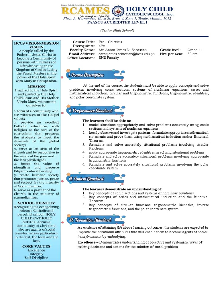 Precalculus Syllabus | PDF | Trigonometric Functions | Function ...