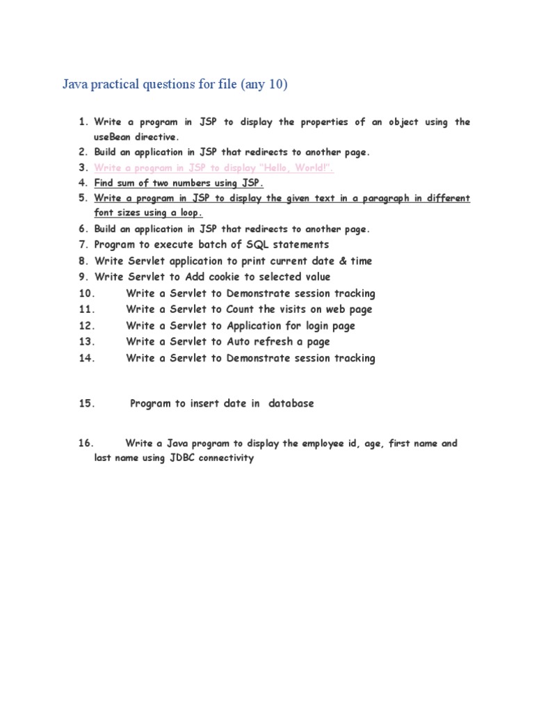 Java Practical List | PDF Java Practical List | PDF