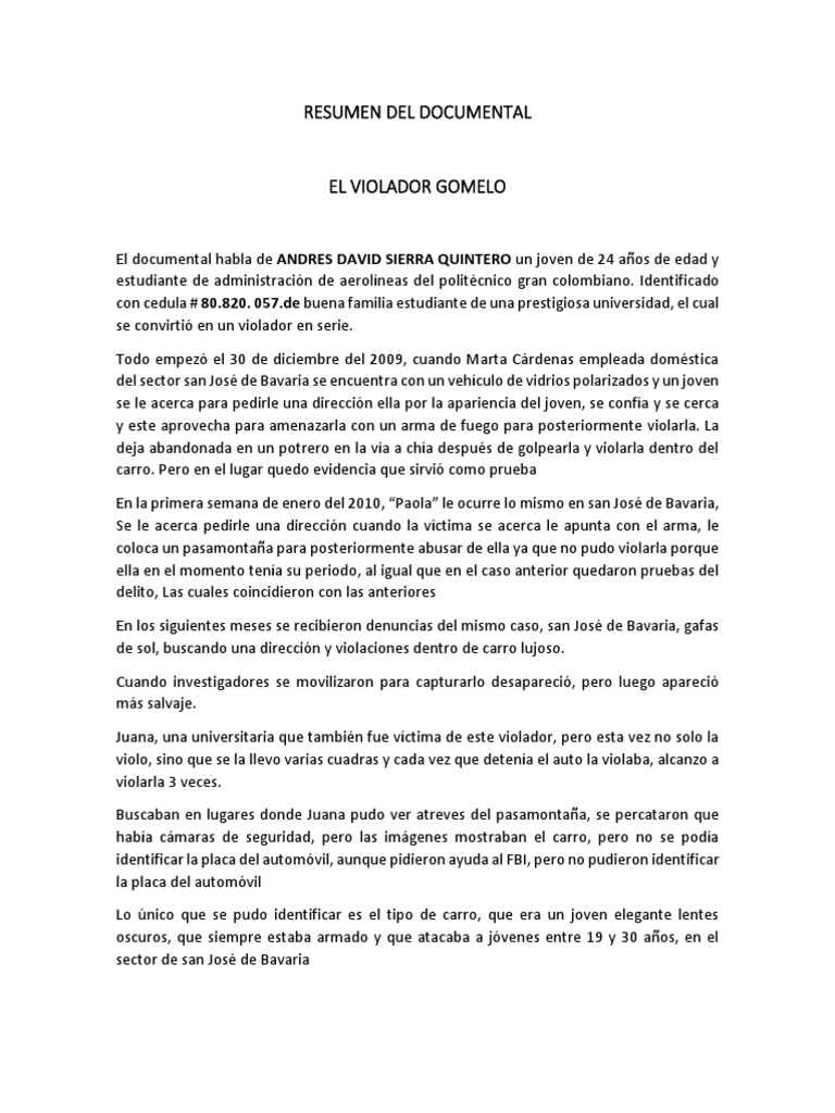 Resumen Del Documental El Gomelo | PDF | Violación | Crímenes