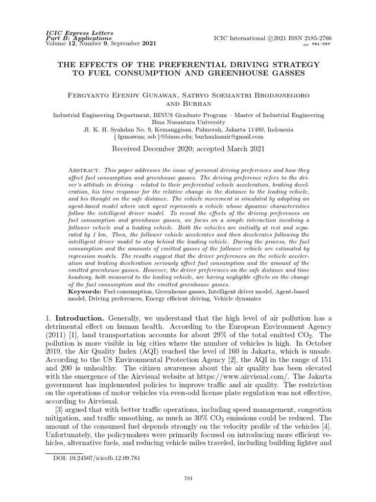 The Effects of The Preferential Driving Strategy To Fuel Consumption ... The Effects of The Preferential Driving Strategy To Fuel Consumption ...
