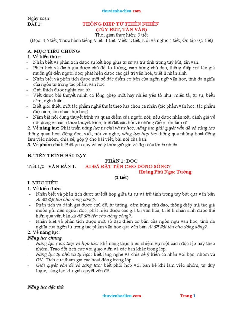 GA Ngu Van 11 CTST Bai 1 Thong Diep Tu Thien Nhien | PDF