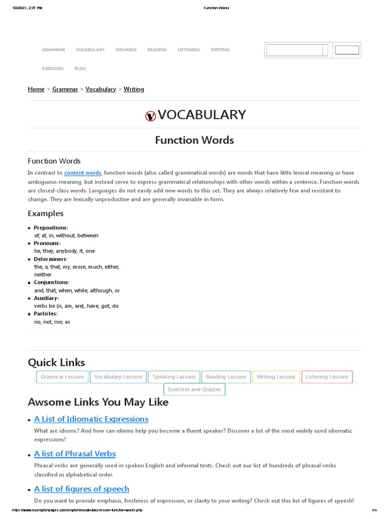 Function Words | PDF | Idiom | Word