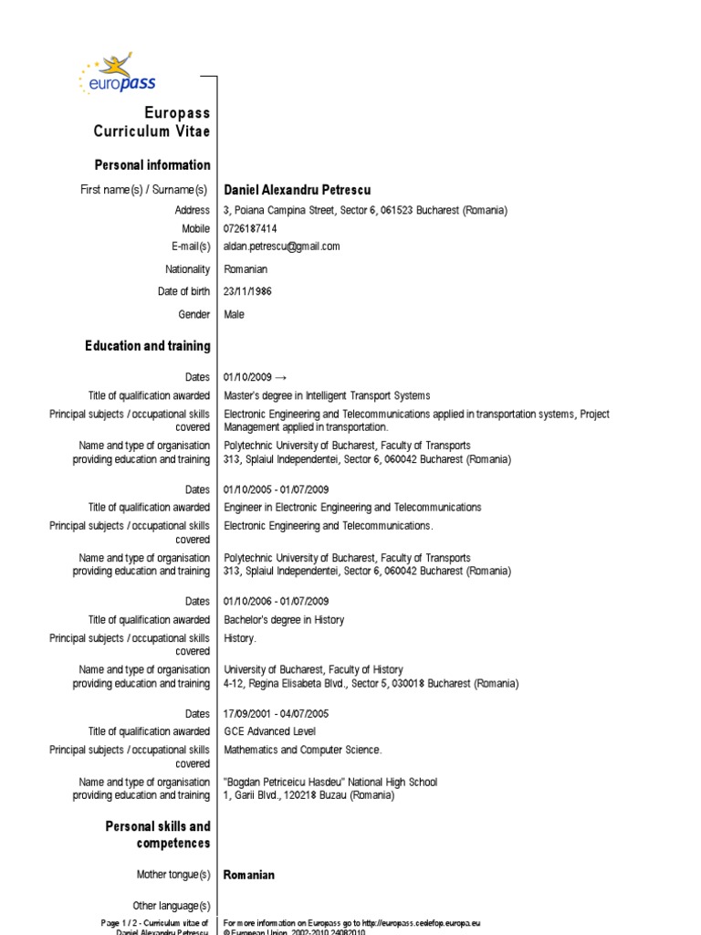 Europass CV 110616 Petrescu | PDF | Cisco Certifications | Computer Network