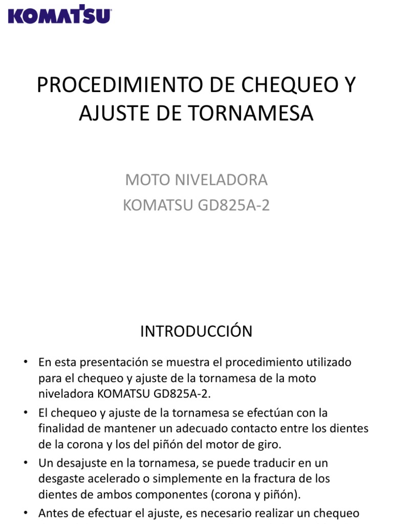Procedimiento Ajuste de Tornamesa GD825 | PDF | Engranaje | Tornillo