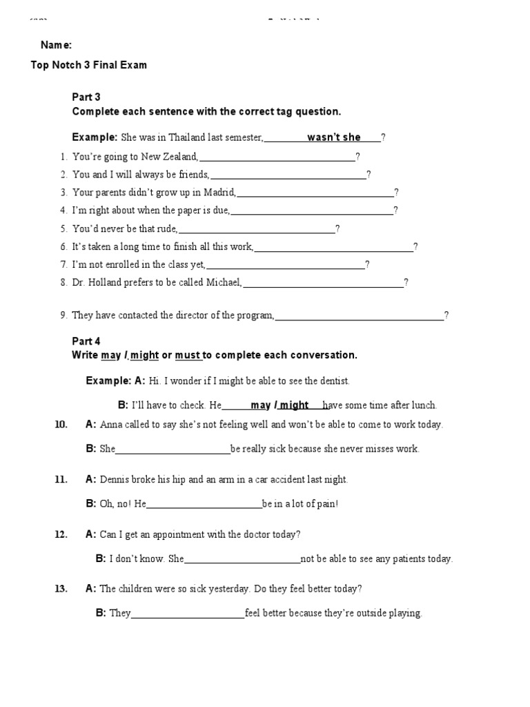 Top Notch 3 Final Exam | PDF | Linguistic Morphology | Linguistics
