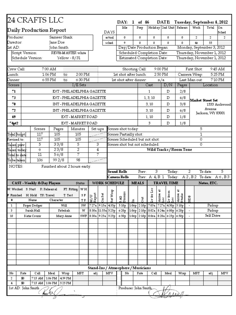 Production Report Template - SetHero | PDF