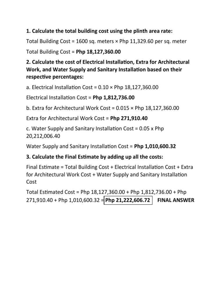 To Calculate The Preliminary Estimate For The Establishment With A ...