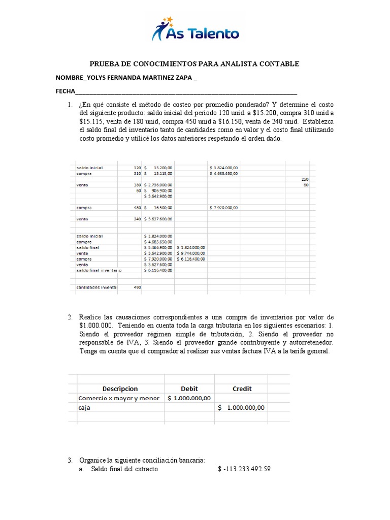 Prueba de Conocimientos Analista Contable | PDF | Bancos | Servicios financieros