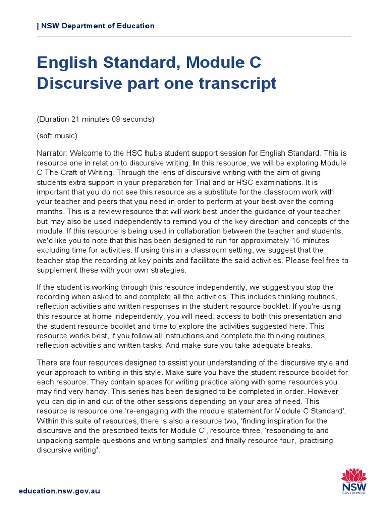 English Standard Module C Discusive p1 Transcript s6 | PDF
