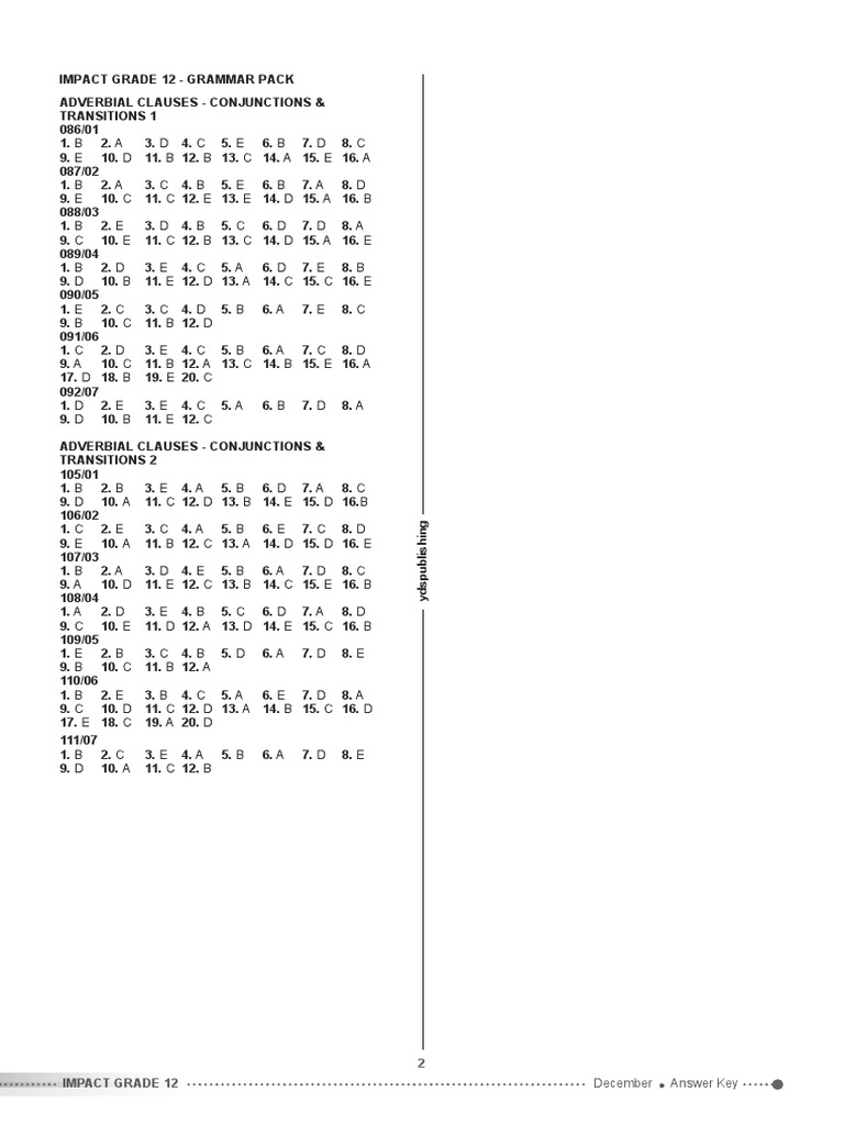 CONJUNCTIONS Answer Key | PDF
