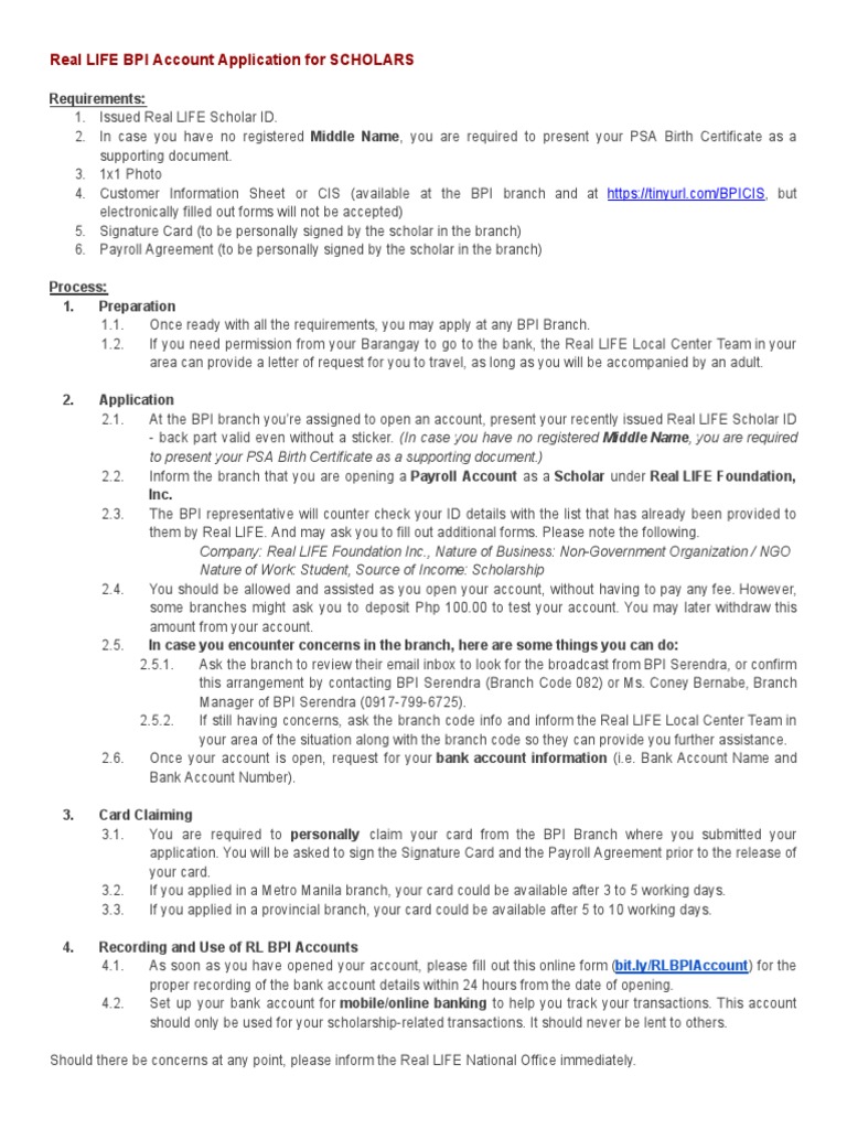 BPI Account Application for Scholars | PDF | Cheque | Service Industries