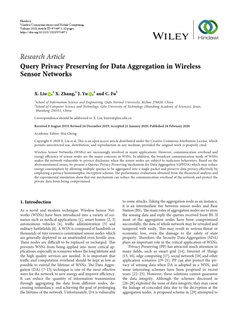 Query Privacy Preserving For Data Aggregation In Wireless Sensor Networks 9754973 Download