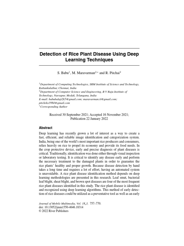 Detection of Rice Plant Diease-Journal of Mobile Multimedia | PDF