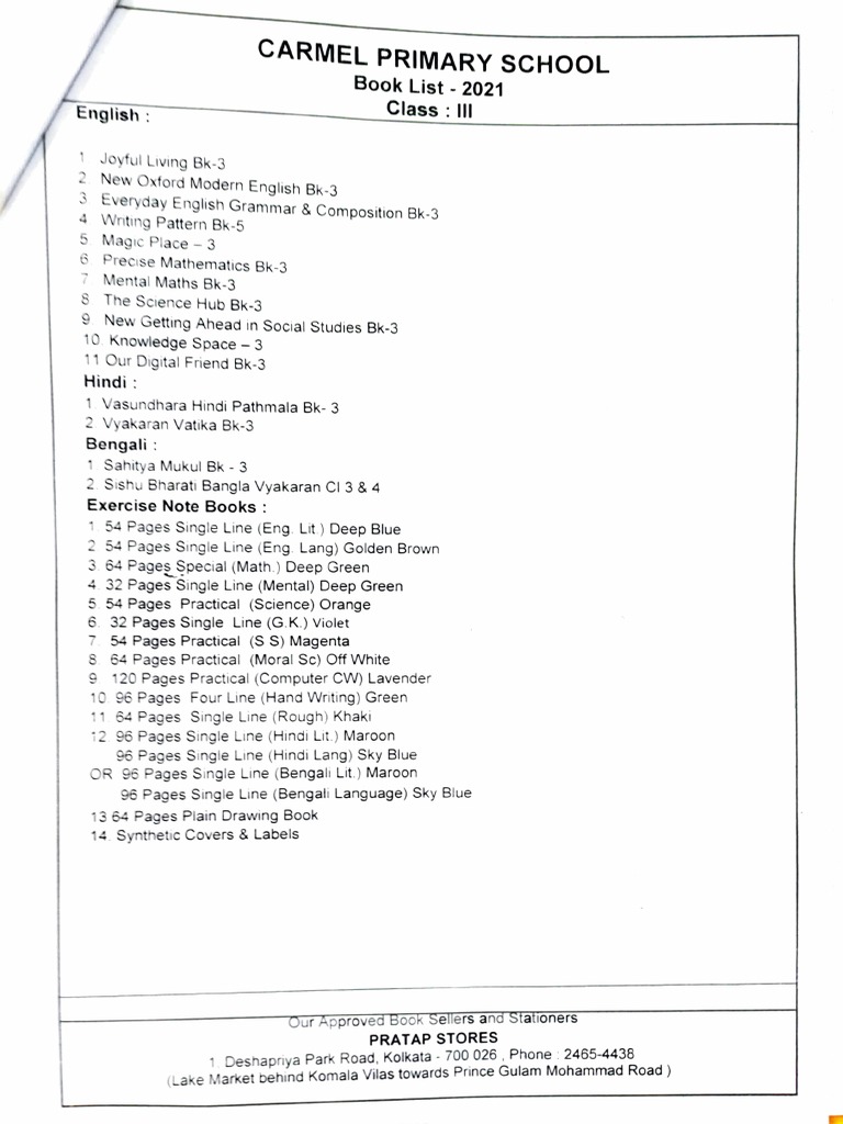 Booklist Class Iii Will Be Uploaded in Class 2 | PDF