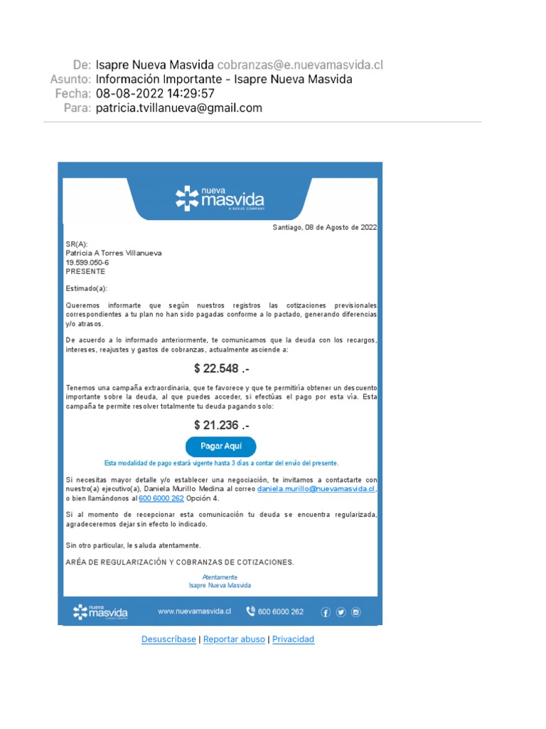 Información Importante - Isapre Nueva Masvida | PDF