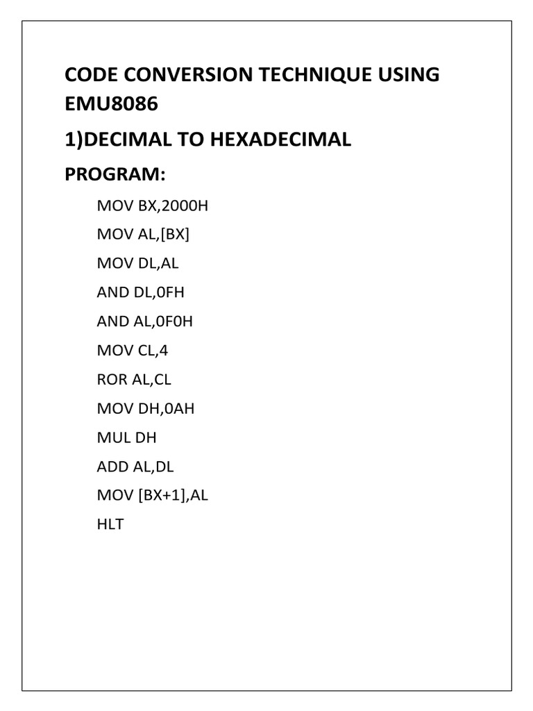 Code Conversion Technique Using Emu8086 | PDF