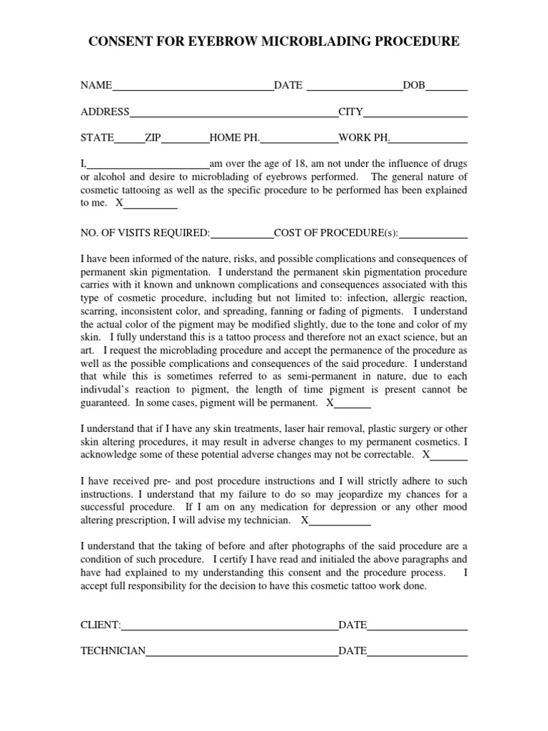 Microblading Consent Form | PDF | Clinical Medicine | Medical Specialties