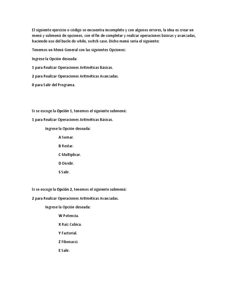 Menu y Submenu en Java Haciendo Uso de Do While Switch Case | PDF ...