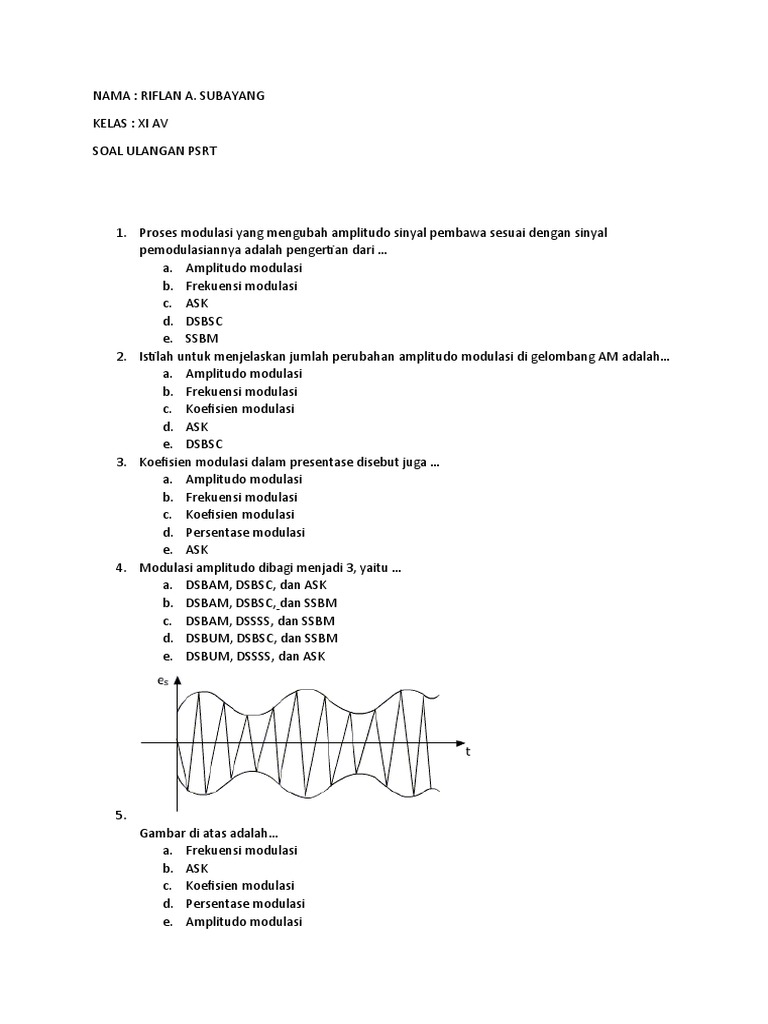 15 Soal Amplitudo Modulation AM | PDF 15 Soal Amplitudo Modulation AM | PDF