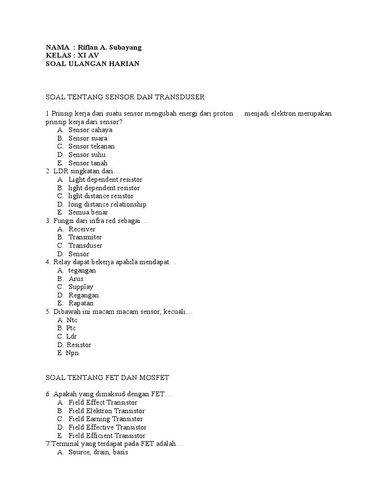 Soal Sensor Dan Transduser | PDF | Sains & Matematika