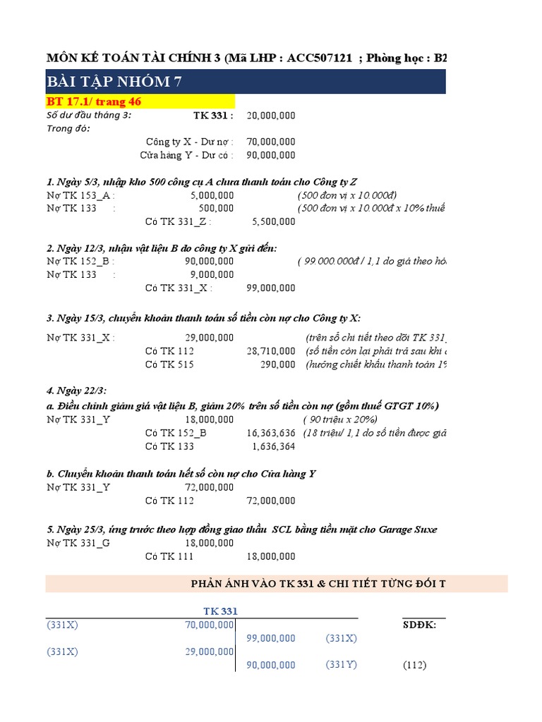 Nhóm 7 - BT Nhóm Chương 17 - Môn KTTC Nâng Cao 1 | PDF