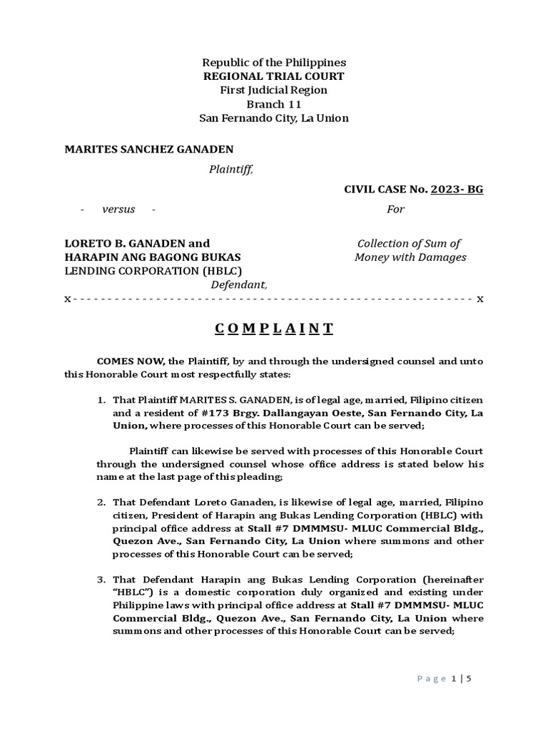 Complaint Sample | PDF | Lawsuit | Damages