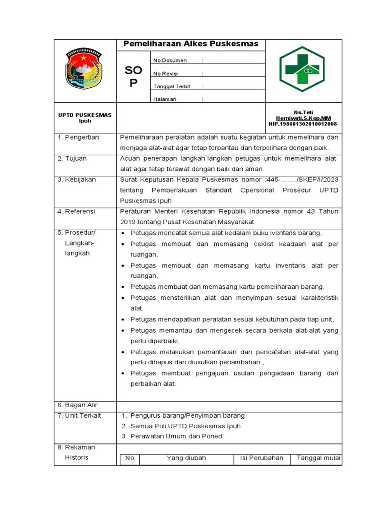 SOP Pemeliharaan Alkes | PDF
