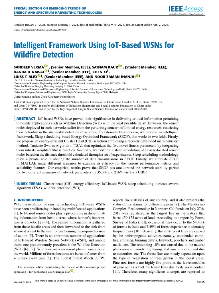 Intelligent Framework Using Iot Based Wsns For Wildfire Detection Verma2021 Download Free 