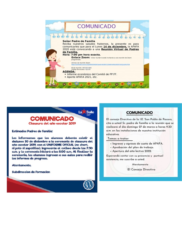 Ejemplos de Comunicados para El Examen | PDF