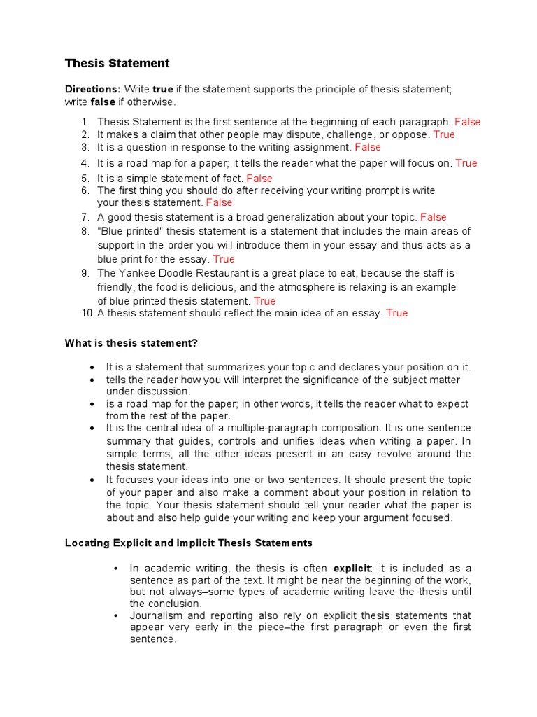Thesis Statement | PDF | Essays | Thesis Thesis Statement | PDF | Essays | Thesis