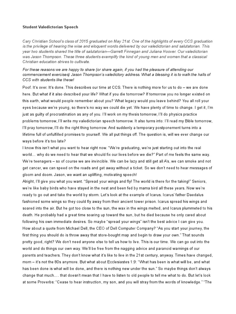 Student Valedictorian SPeech | PDF