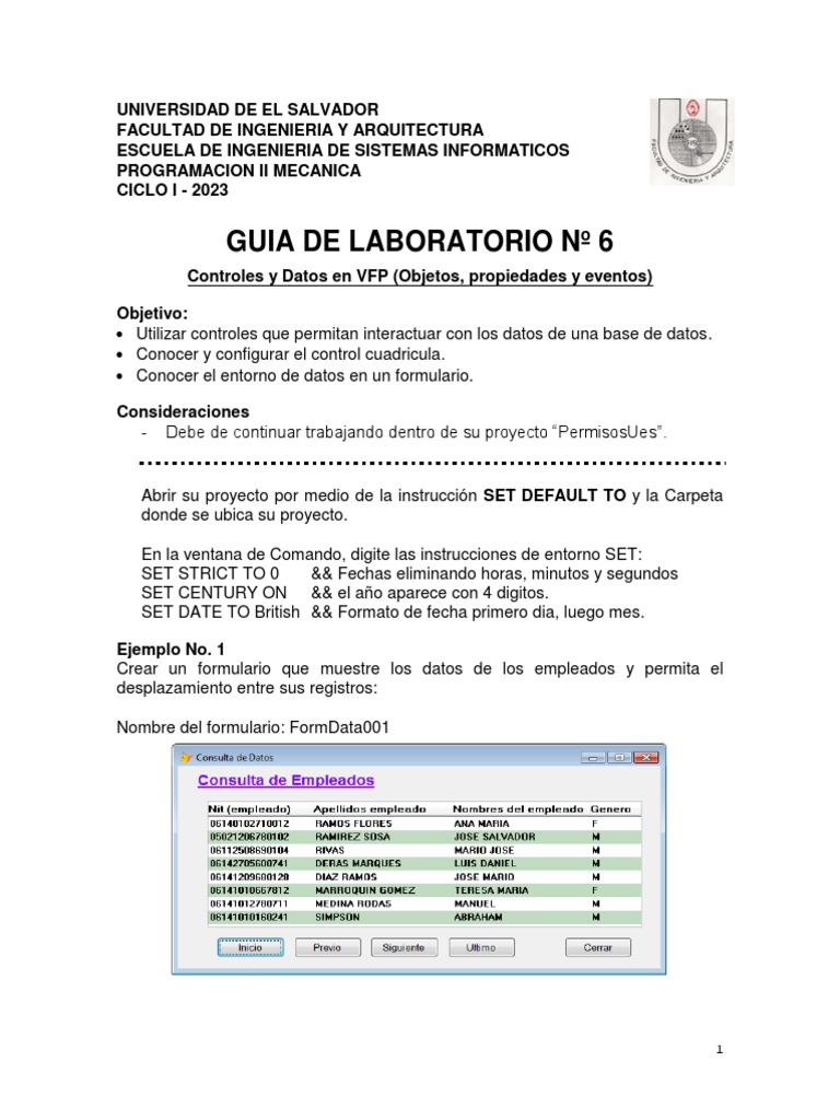 Guia 06 Laboratorio Controles y Datos en VFP 2023 | PDF | Ventana (informática) | Bases de datos