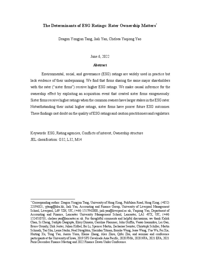 The Determinants of ESG Ratings - Rater Ownership Matters | PDF ...